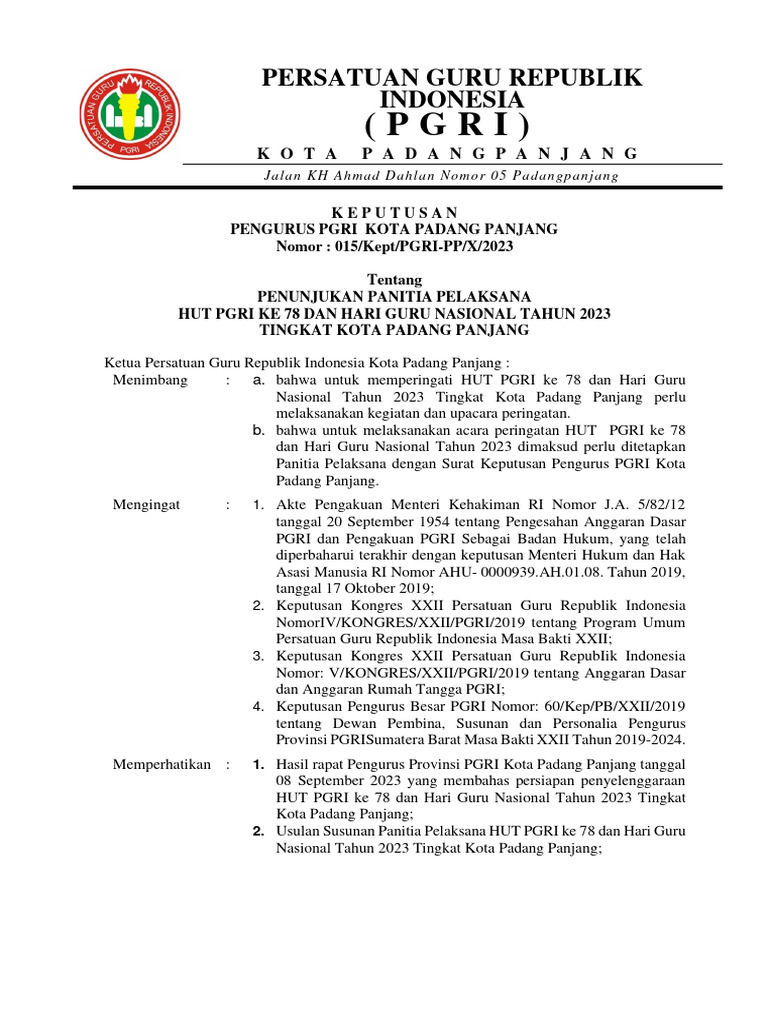 SK Panitia Hut Pgri 2023 | PDF