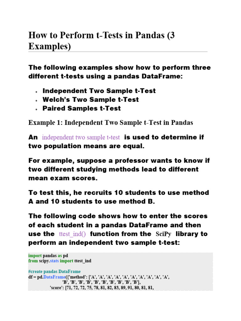 How to Perform t-test in pandas | PDF | Student's T Test | P Value