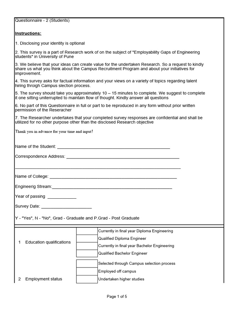 Questionnaire - Students | PDF