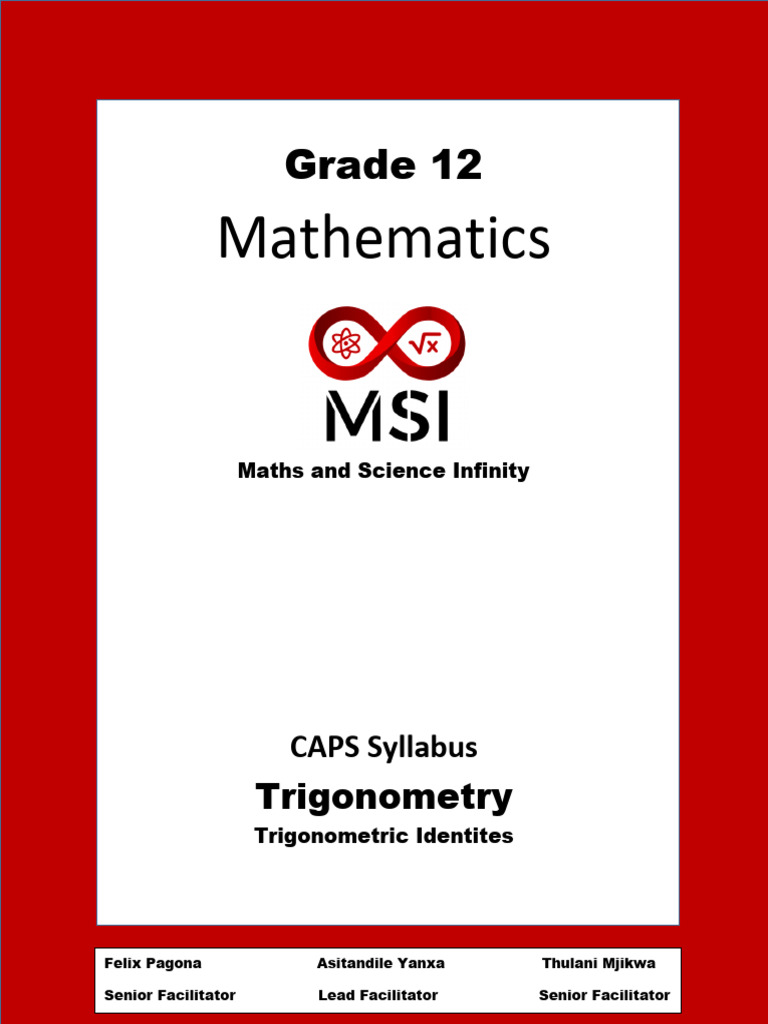 Trigonometric Identities Revision Booklet Pdf