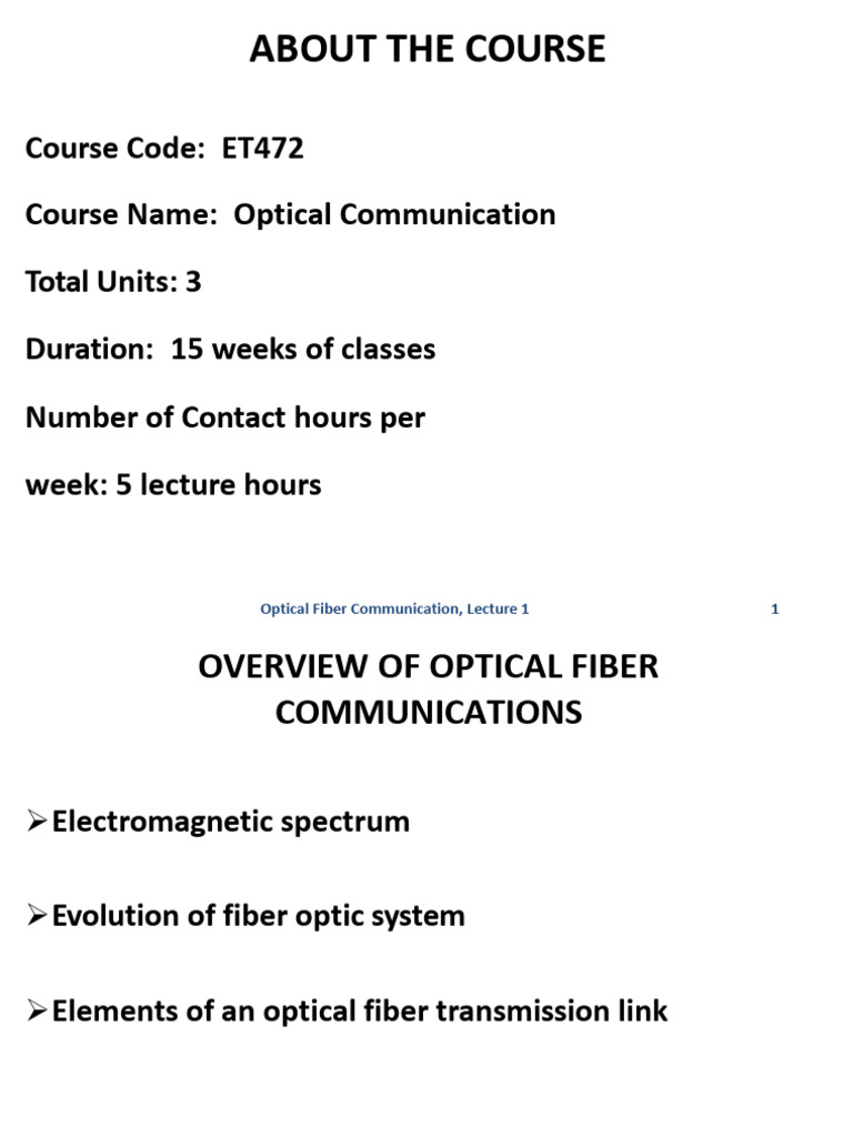 Presentation 1 | PDF | Fiber Optic Communication | Optical Fiber