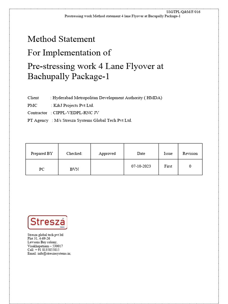 Method Statement For PT WORK APCO BLR-CHN Eway 05072023 | PDF | Prestressed Concrete ...