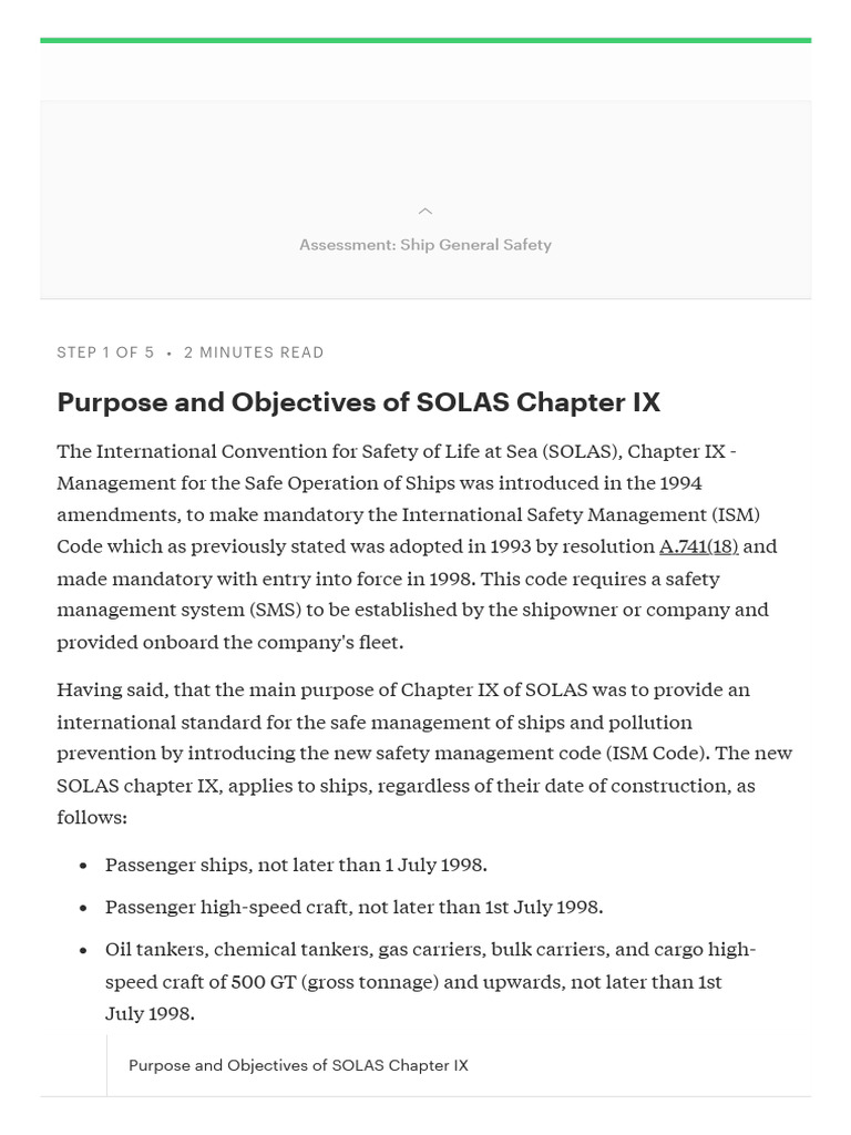 Purpose and Objectives of SOLAS Chapter IX | PDF