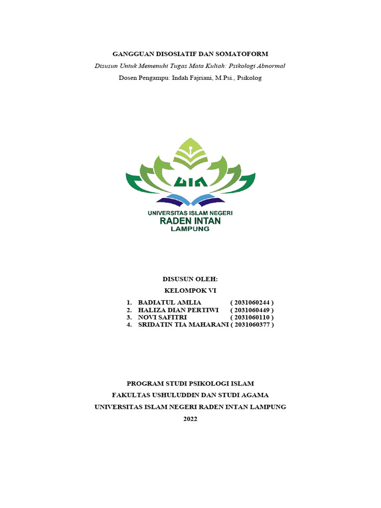 GANGGUAN DISOSIATIF DAN SOMATOFORM Makalah | PDF