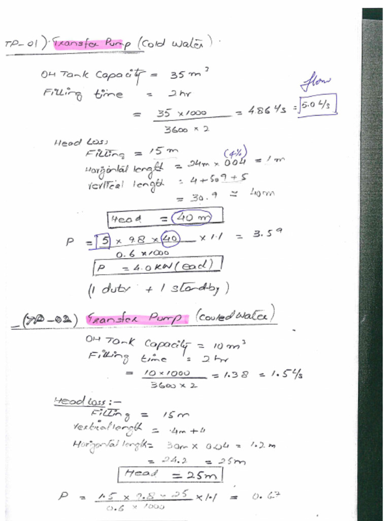 Pump Head Calculations Notes | PDF