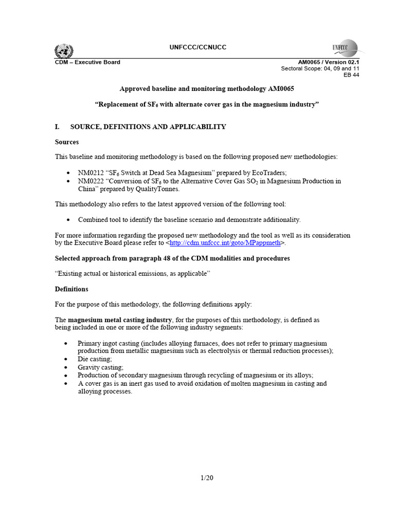 SF6 Replacement Methodology for Magnesium | PDF | Clean Development ...