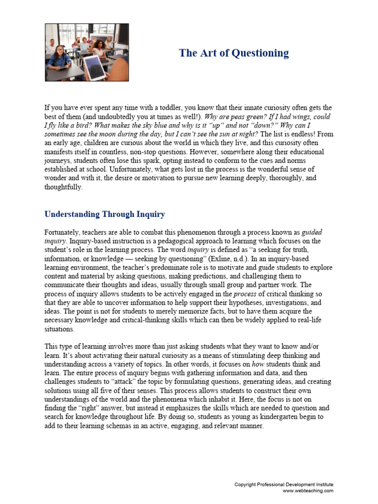 The Art of Questioning | PDF | Critical Thinking | Inquiry Based Learning