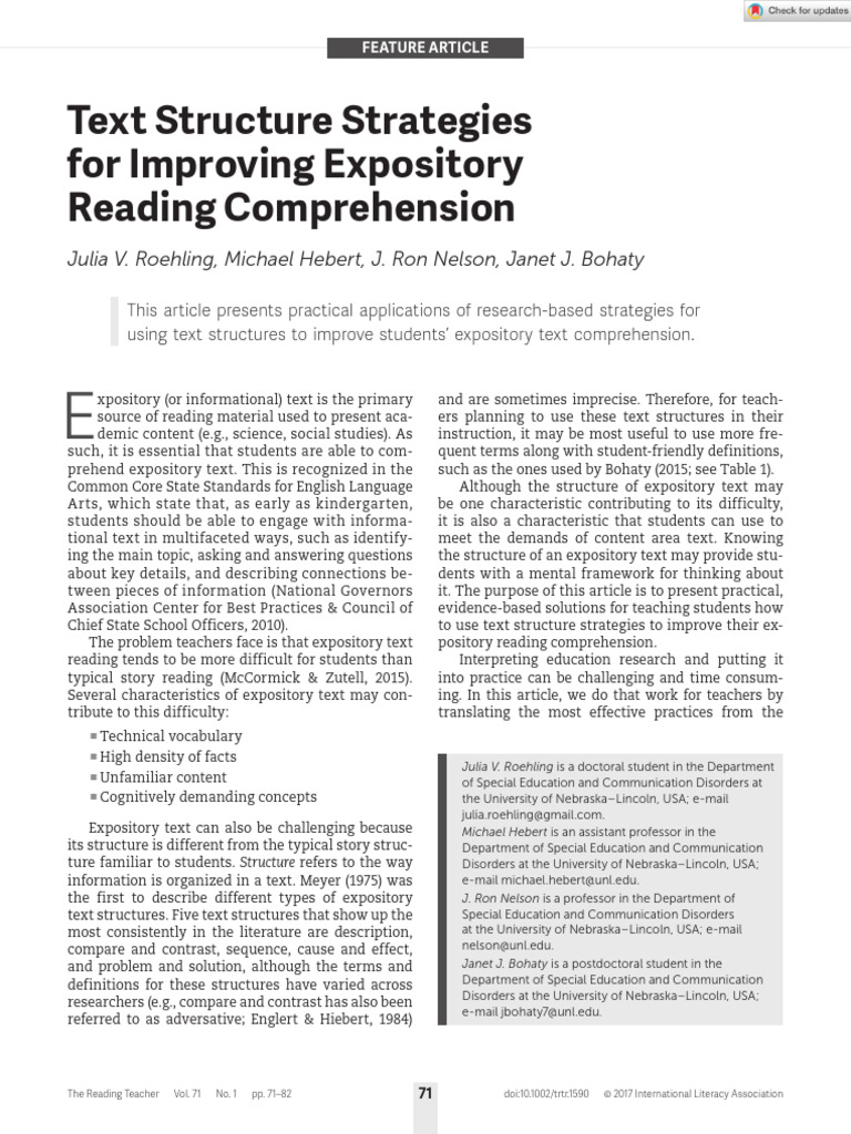 The Reading Teacher - 2017 - Roehling - Text Structure Strategies For Improving Expository ...