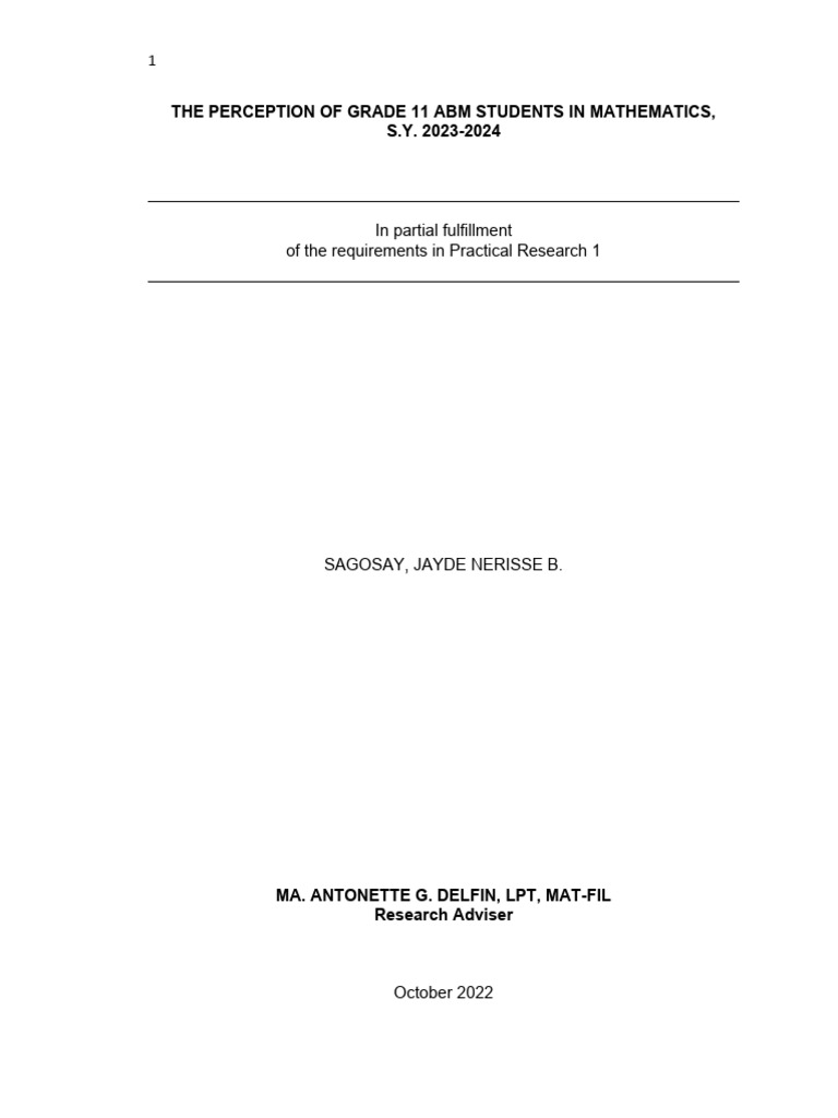 The Perception of Grade 11 Abm Students in Mathematics, S.Y. 2023-2024 ...