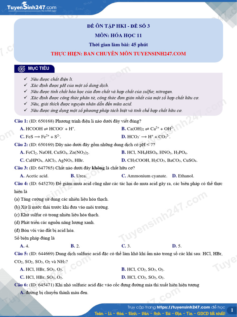 On Tap Hki Hoa Hoc 11 de 3 1694493108 | PDF