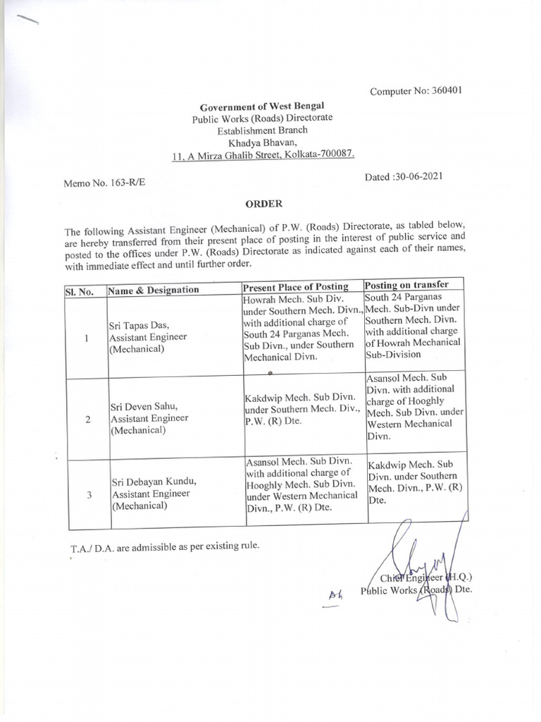 Order Assistant Engineer Mechanical 163re | PDF