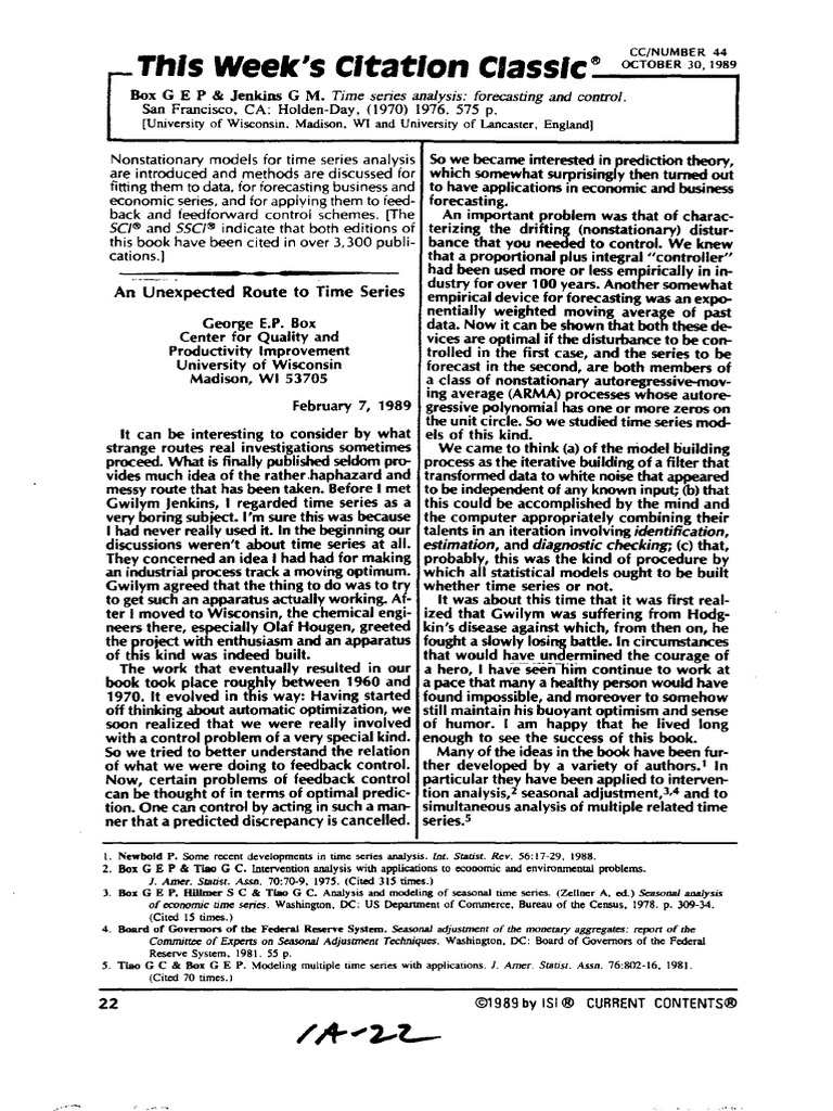 Time Series Analysis Forecasting And Control Citation