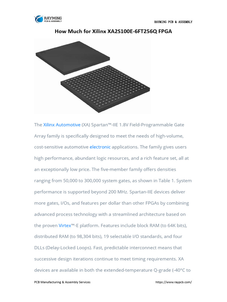 How Much For Xilinx Xa2s100e-6ft256q Fpga | PDF | Field Programmable Gate Array | Digital ...