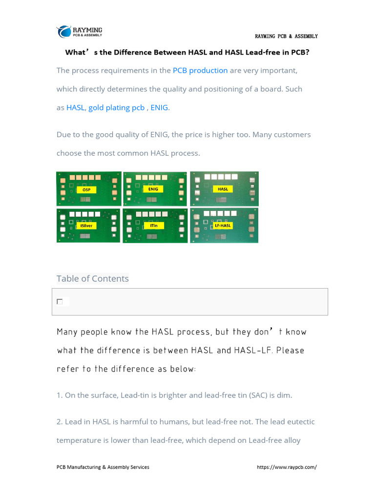 What's The Difference Between HASL and HASL Lead-Free in PCB | PDF
