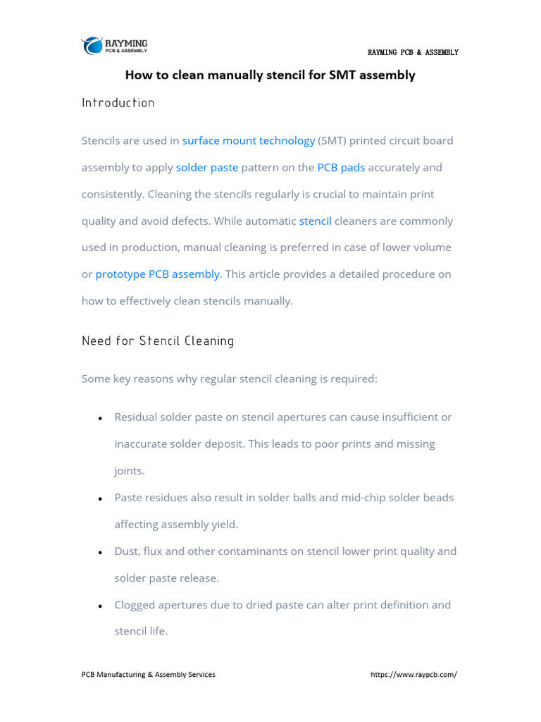Manual Stencil Cleaning for SMT Assembly | PDF | Soldering | Printed ...