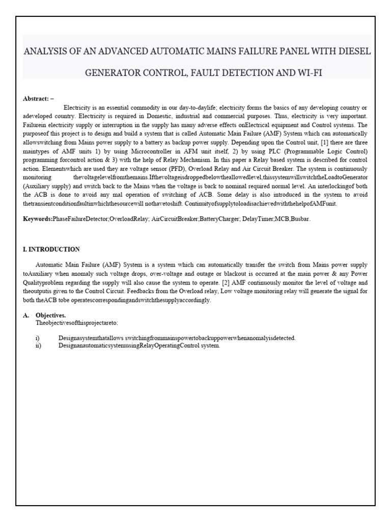 Design and Development of Automatic Mains Failure Panel For Diesel ...