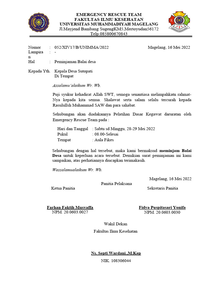 052 - Surat Peminjaman Balai Desa | PDF
