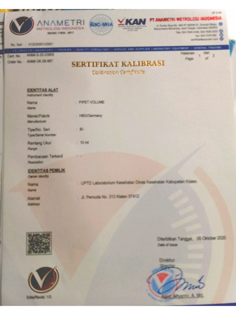 Sertifikat Kalibrasi | PDF