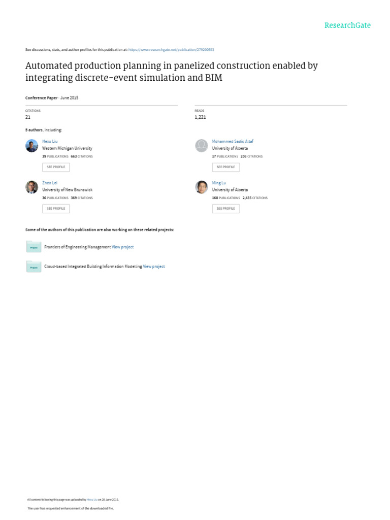 Automated Production Planning in Panelized Construction Enabled by Integrating Discrete Event ...