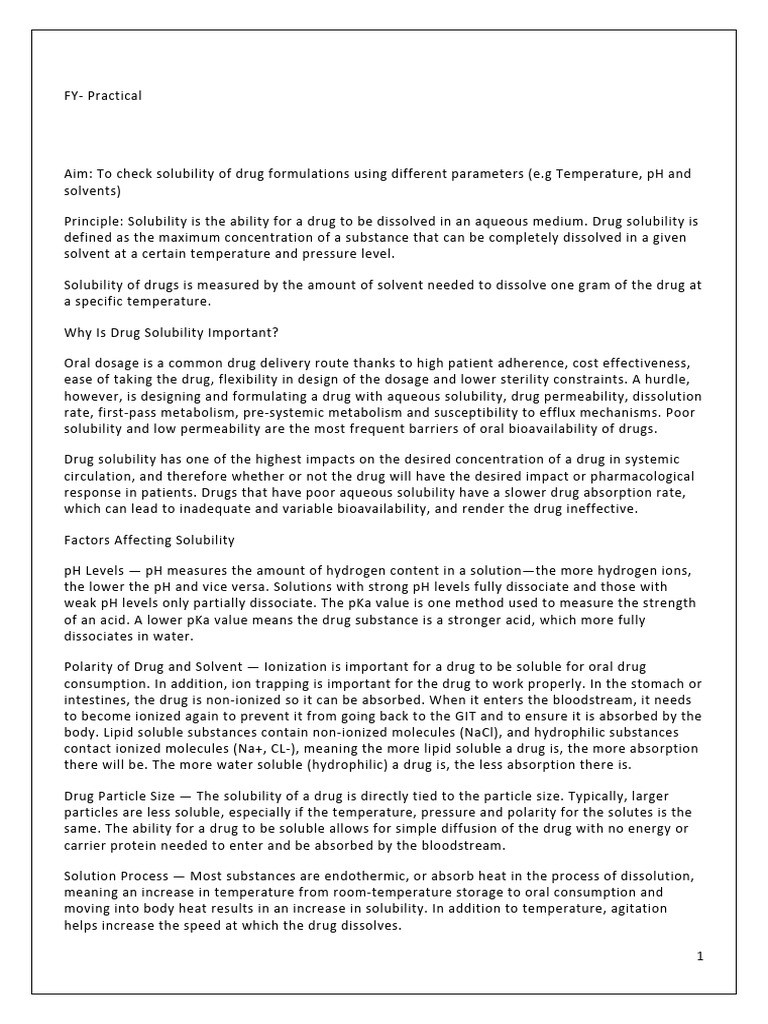 Pharmaceutical Sciences Praticals | PDF | Solubility | Chemistry
