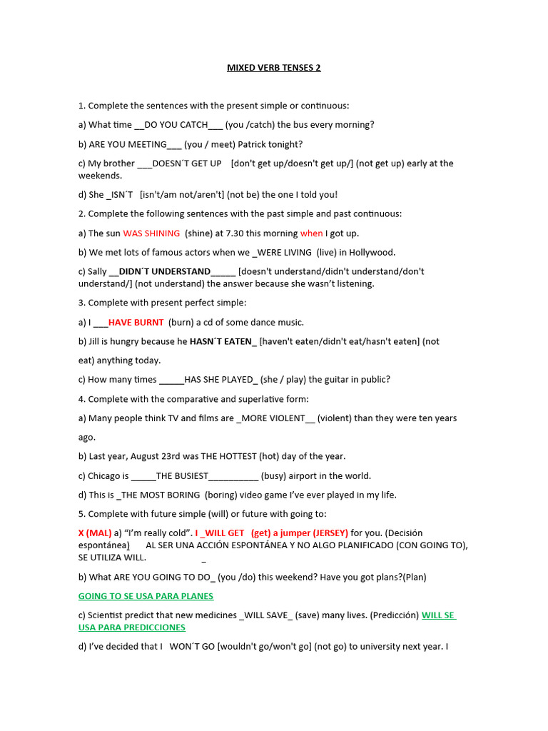 MIXED VERB TENSES 2 relleno | PDF