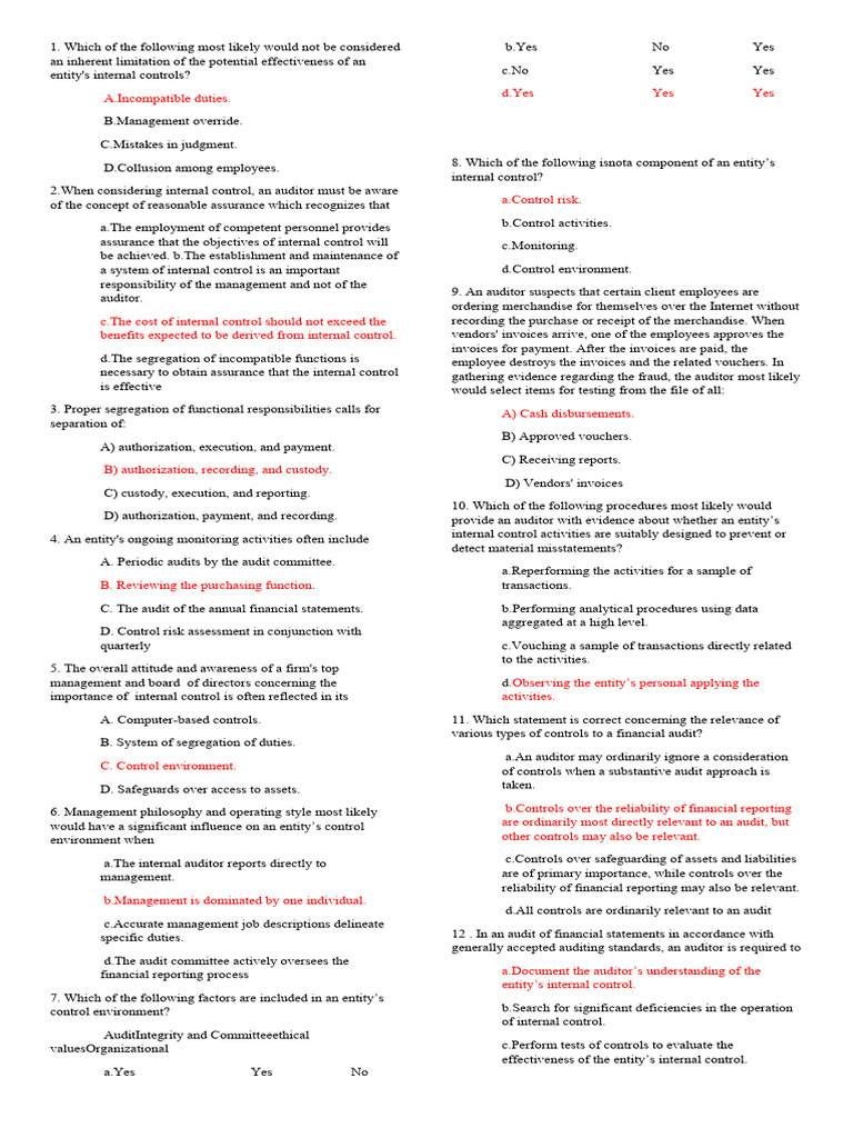 Internal Control Midterm Reviewer Quiz | PDF | Internal Control | Financial Audit