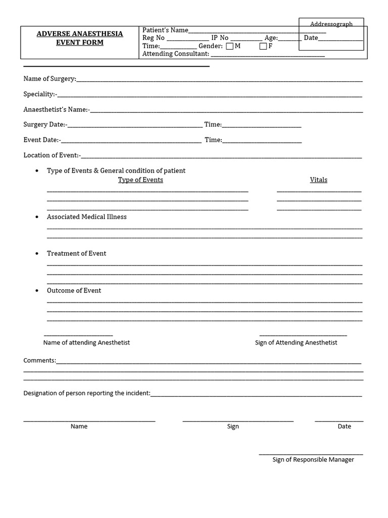 Adverse Anesthesia Event Report | PDF | Health Care | Medicine