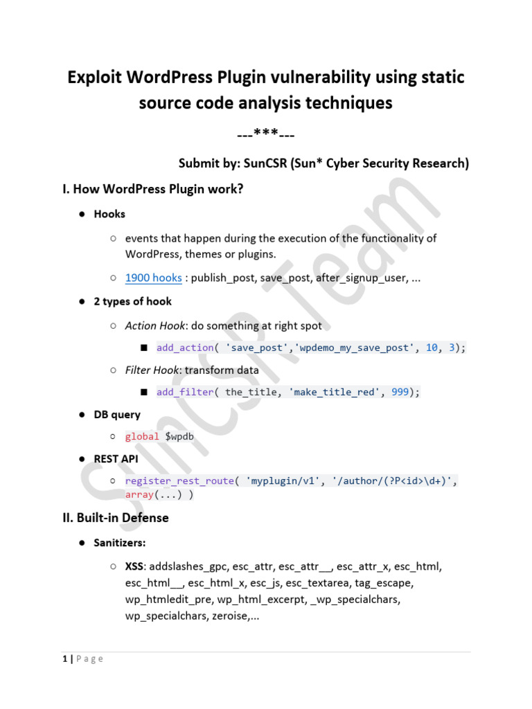 Exploit Wordpress Plugin Vulnerabilities Using Static Source Code 