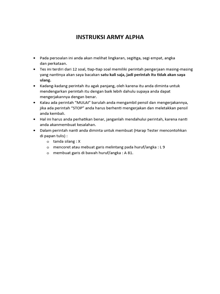 Instruksi Army Alpha | PDF | Griya & Taman