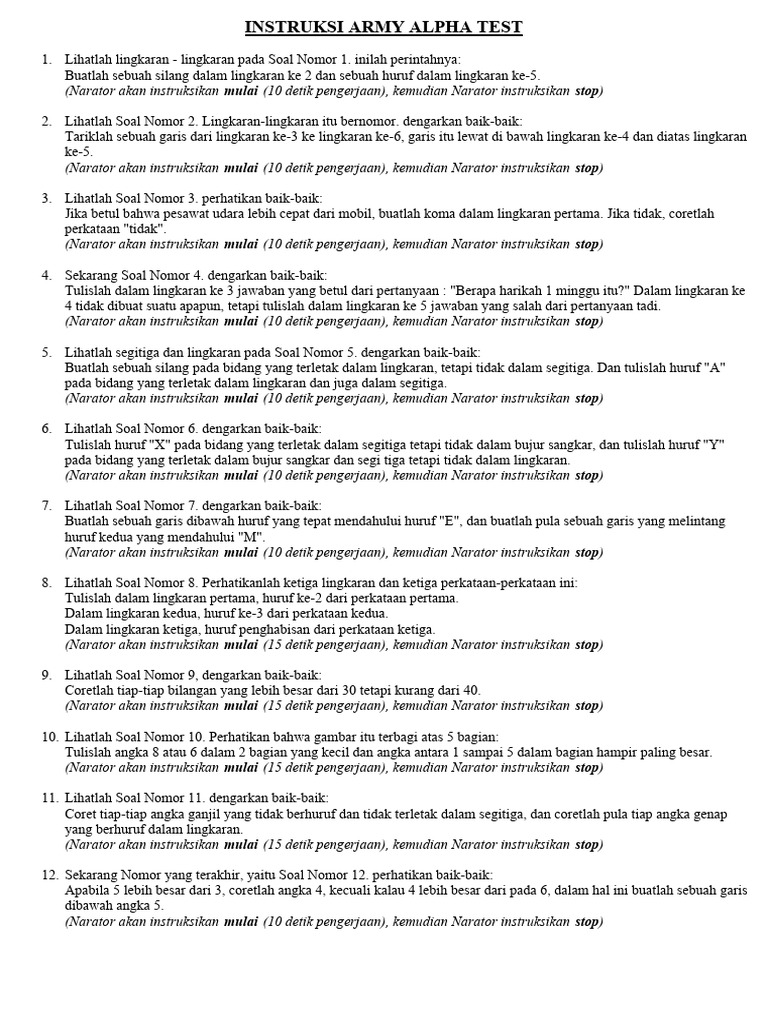 Instruksi Army Alpha Test | PDF