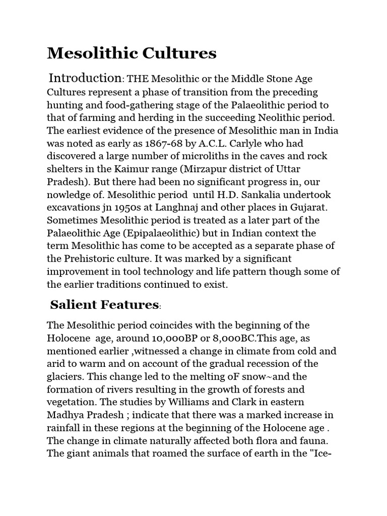 Mesolithic Cultures | PDF | Paleolithic | Stone Age