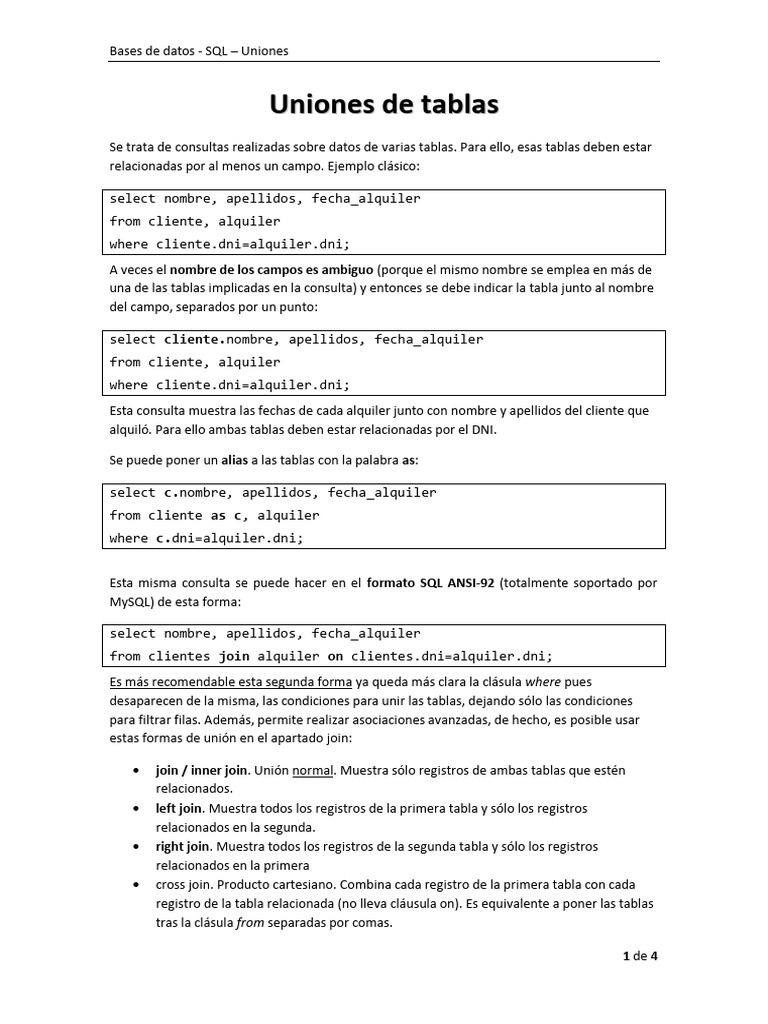 Uniones de Tablas | PDF | SQL | Datos