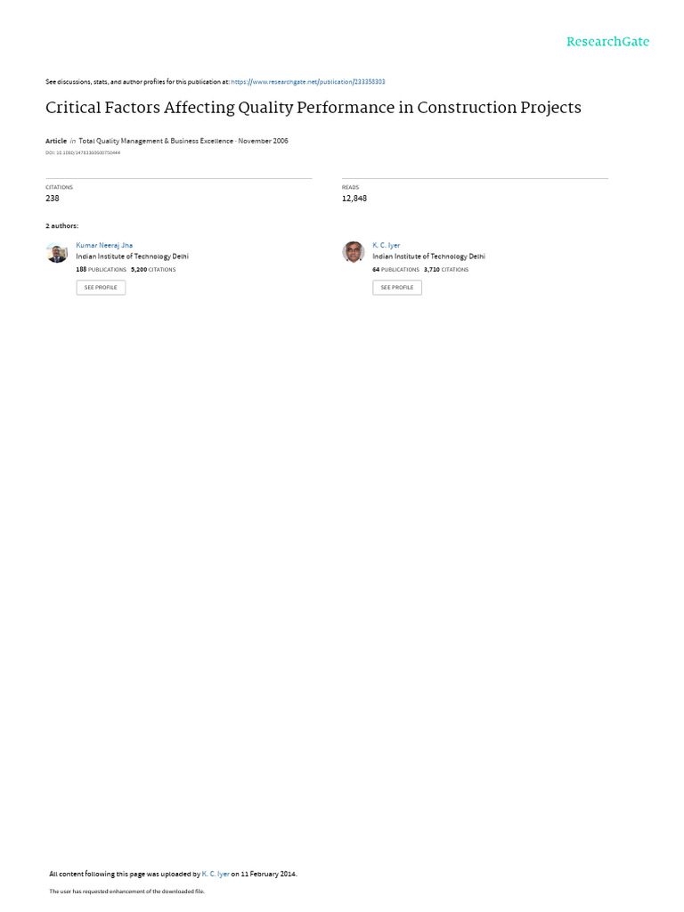 Critical Factors Affecting Quality Performance in | PDF