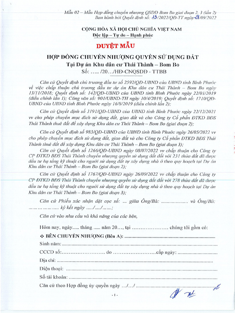 Mau 02 Hop Dong Chuyen Nhuong QSDD Doi Voi Dat N | PDF