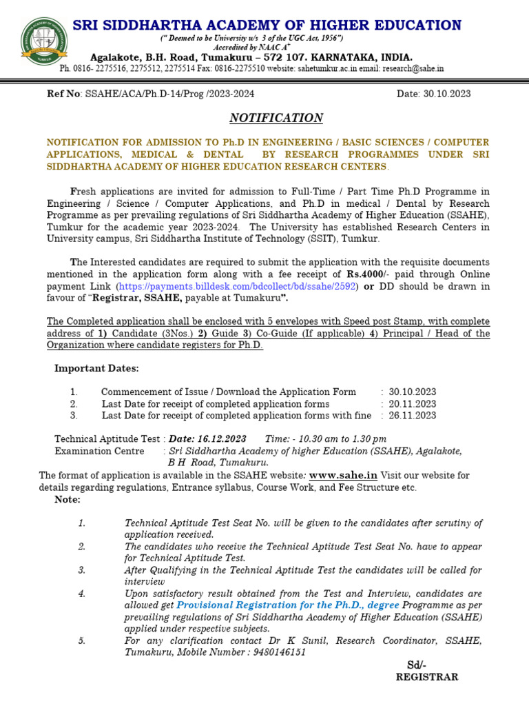 PH.D Notification 2023 1 | PDF | Doctor Of Philosophy | Engineering