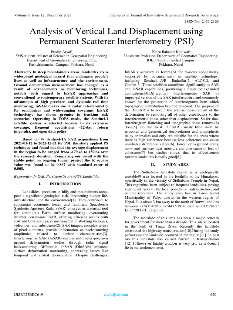 Analysis of Vertical Land Displacement Using Permanent Scatterer Interferometry (PSI) | PDF