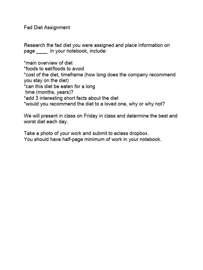 Fad Diet Research Assignment Guide | PDF
