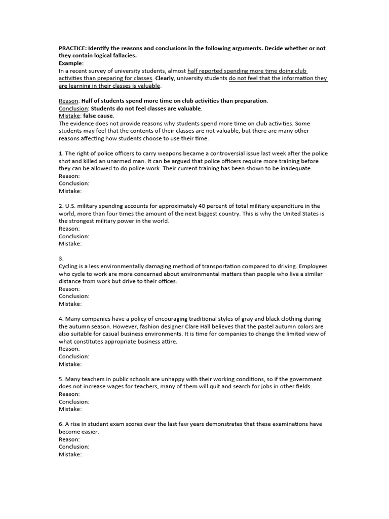 Logical Fallacies Practice Exercises | PDF | Reason | Fallacy