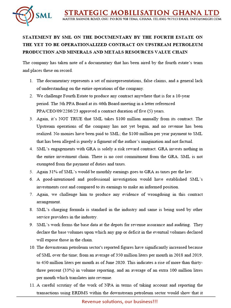 SML Press Release | PDF | Engineering | Petroleum