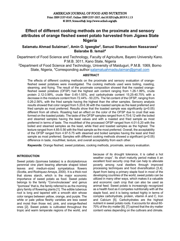 Cooking Methods Impact on Sweet Potato Nutrients | PDF | Cooking | Potato
