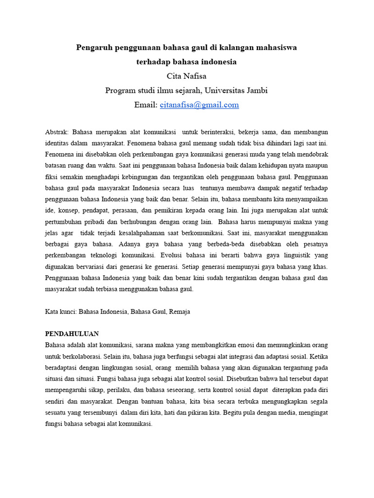 Penggunaan Bahasa Gaul Pada Mahasiswa | PDF | Karier & Perkembangan