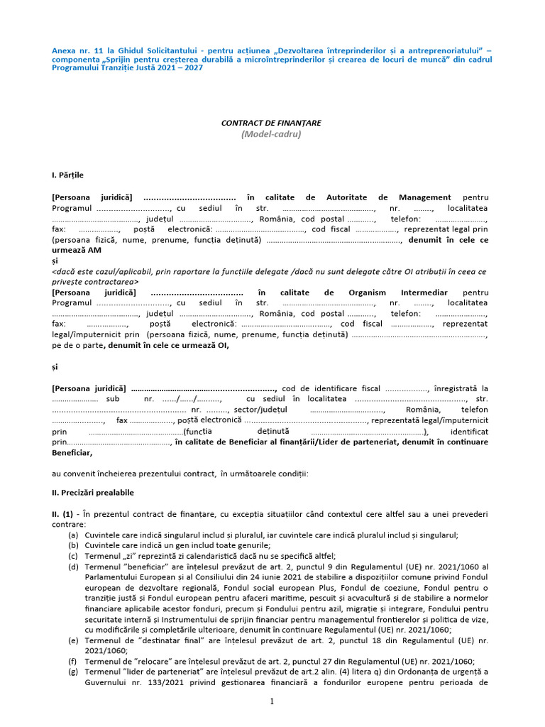 Anexa 11 Model Contract de Finantare - Micro - 25.10.2023 | PDF