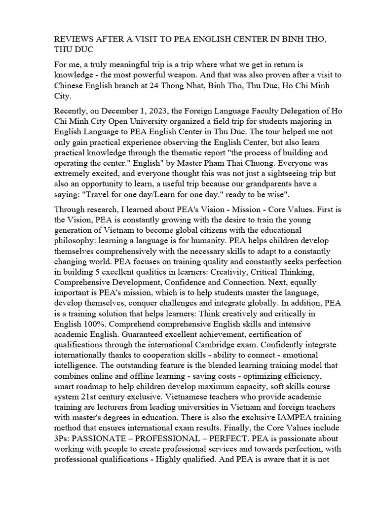 Insights from PEA English Center Visit | PDF | Learning | Classroom