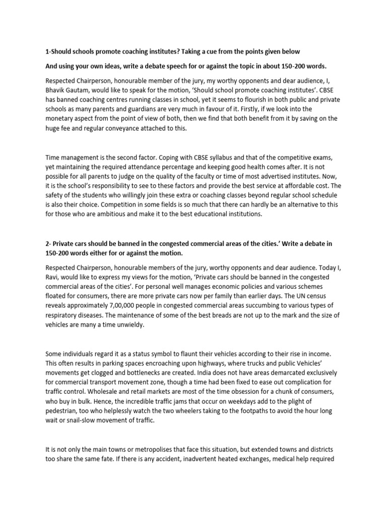 Practice Questions For Debate | PDF | Traffic | Traffic Congestion