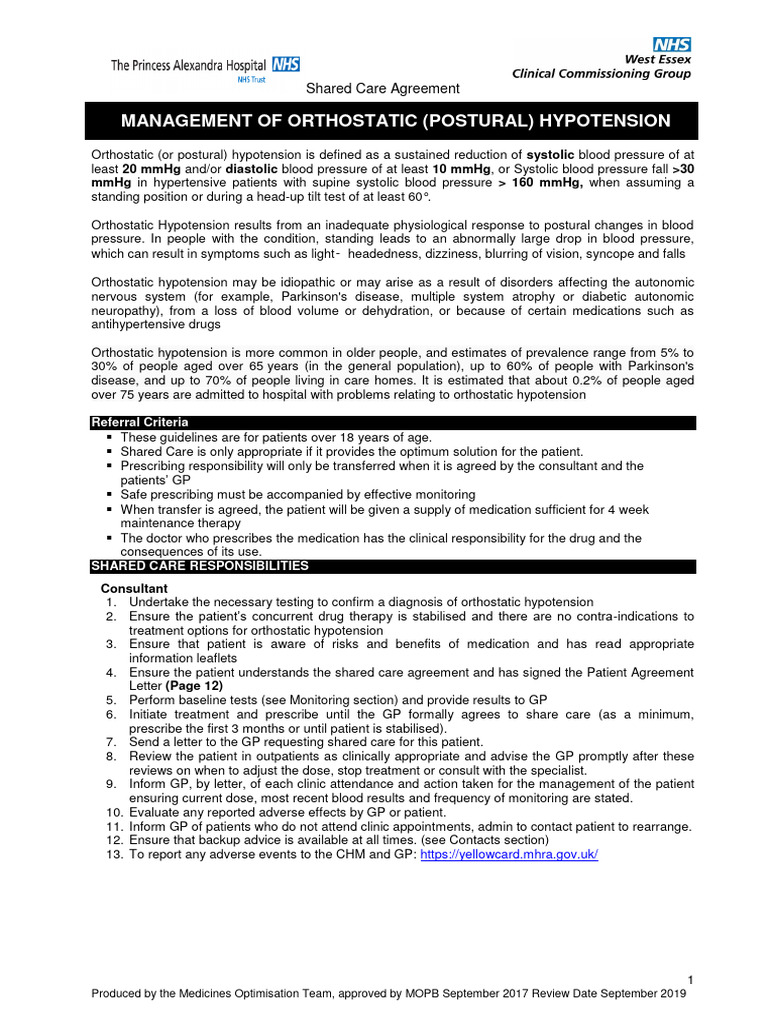 Orthostatic Hypotension Shared Care Agreement | PDF