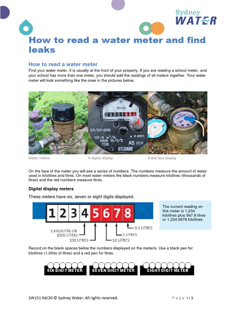 How To Read A Water Meter For Students | PDF