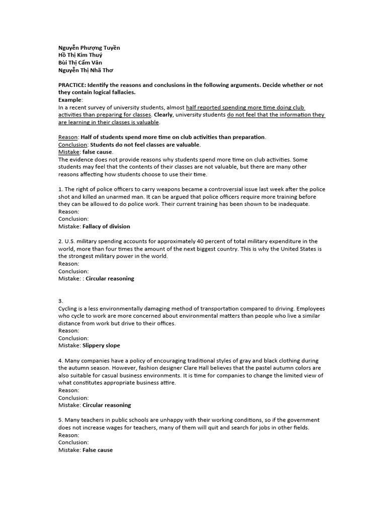 PRACTICE Logical Fallacies | PDF | Fallacy | Reason