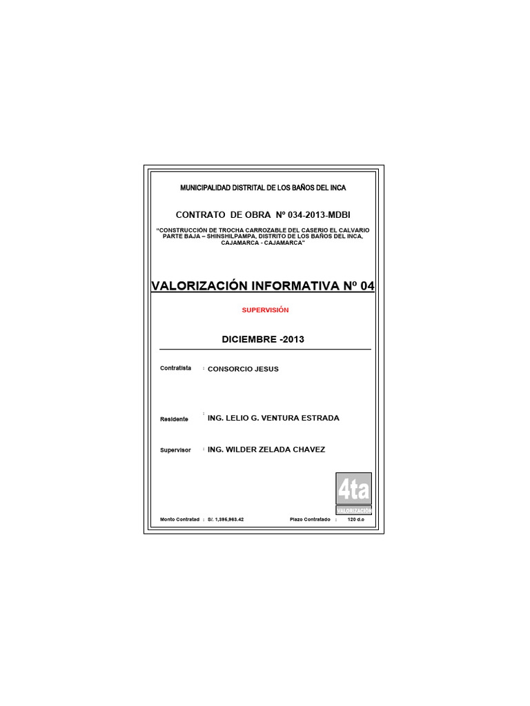 1.-Valorizacion N°04 Supervision | PDF | Presupuesto
