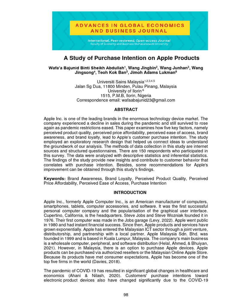 A Study of Purchase Intention On Apple Products | PDF | Brand | Survey ...