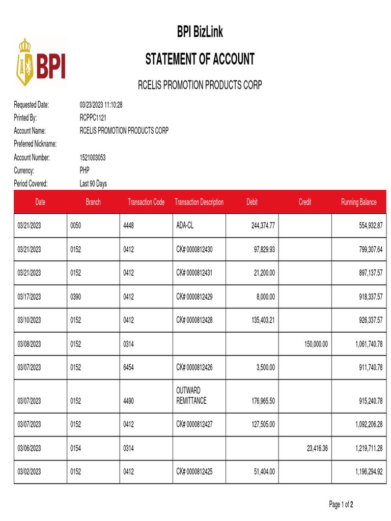 Business Account Statement | PDF | Financial Services | Service Industries